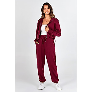 PRETTYGARDEN Women's 2 Piece Tracksuit Outfits Long Sleeve Zip Up Sweatshirt Drawstring Sweatpants Lounge Set (Wine Red,X-Large)