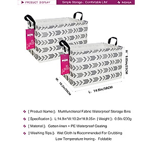 INGHUA 2 Packs Rectangular Storage Basket Fabric Organizer Bin for Toys,Books,Clothes,Gifts,Pets-Perfect for Home,Office,Nursery,Dorm,Shelf(Rec-2-Grey Arrow)