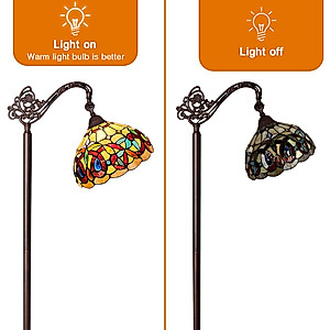 Capulina Tiffany Floor Lamp H62 Tall Inlaid Crystal Victorian Style Stained Glass Soft Light Arched Gooseneck Adjustable Angle Reading Lamp for Living Room Bedroom