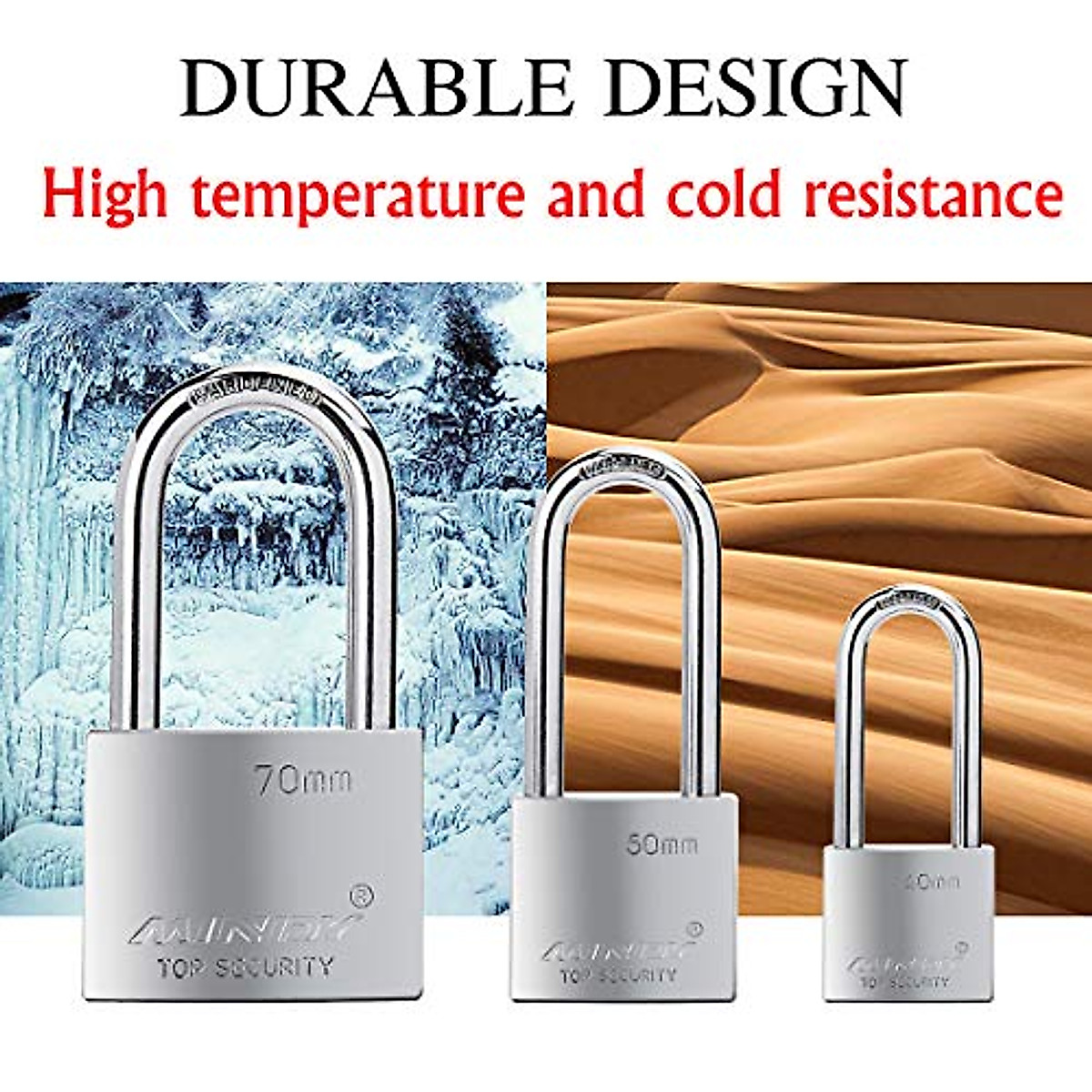 50mm Long Shackle Padlocks for Outdoor Use All Weather Resistant, Alloy Steel Heavy Duty Lock with 4 Keys