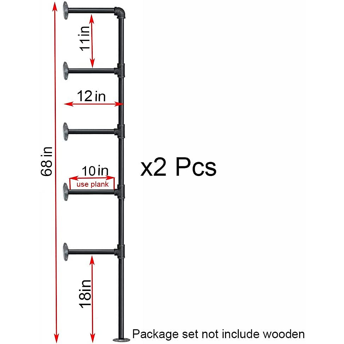 Industrial Retro Wall Mount iron Pipe Shelf,DIY Open Bookshelf,Hung Bracket,Home Improvement Kitchen Shelves,Tool Utility Shelves, Office shelves, bookshelves and bookcases (2Pcs)