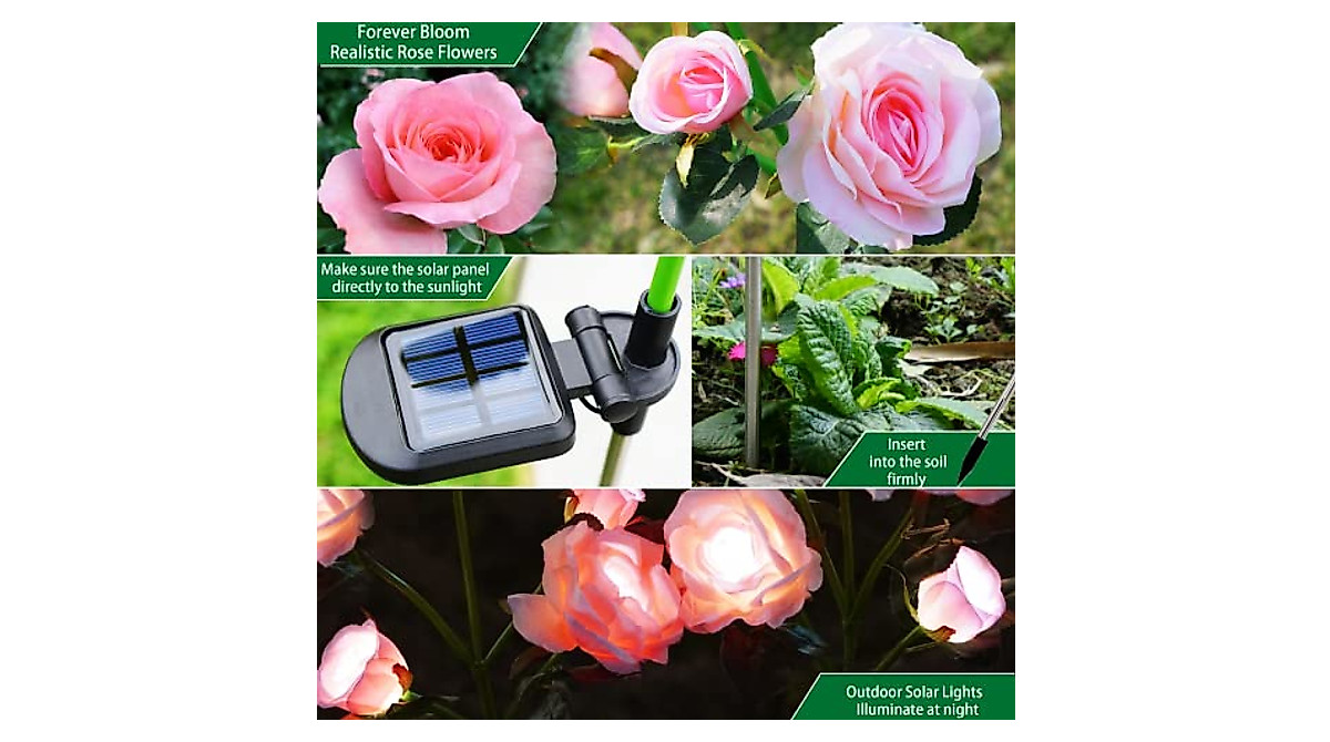 Solar Flower Lights - Dazzling Pink Roses for Garden & Patio