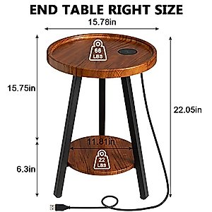 Hadulcet Small End Table with Charging Station, Small Side Table for Small Spaces, Small Nightstand Bedside Table, Small Round Side Tables Bedroom, Small Round End Tables Living Room, Small Table