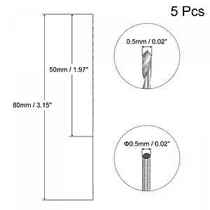 uxcell 5 Pcs 0.5mm Mini Micro Twist Drill Bits, High-Speed Steel Straight Shank Extra Long Drill Bit 80mm for Aluminum Alloy