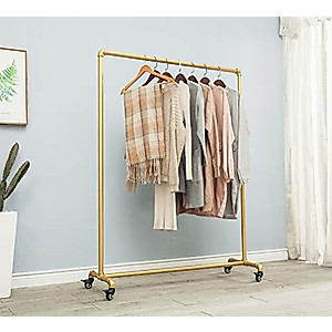 FOF FRIEND OF FAMILY (63" Tall,1" Pipe,Gold Color) Industrial Pipe Clothing Rack Vintage Garment Rack Pipeline Rolling Clothing Racks on Wheels.