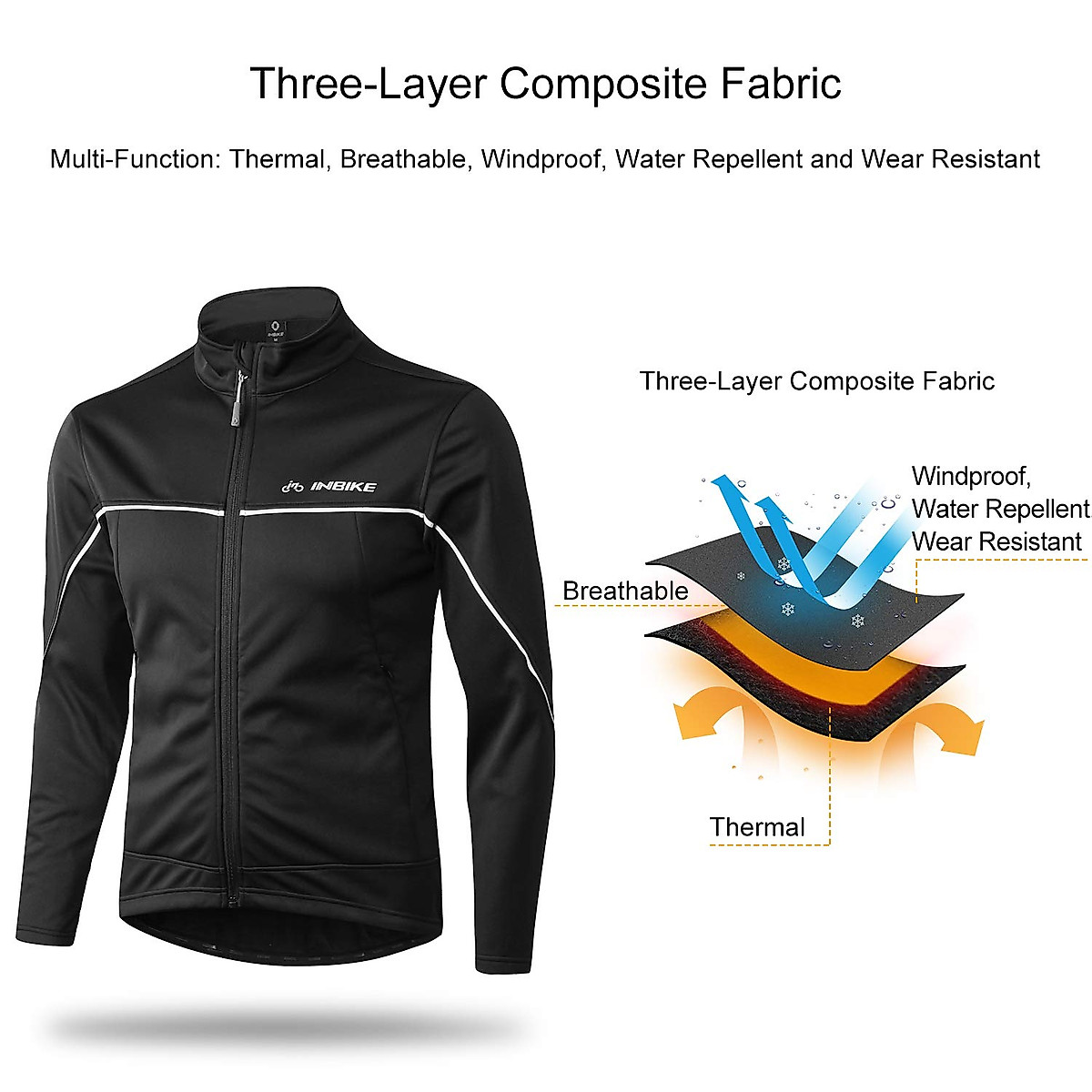 INBIKE Men's Windproof Cycling Bike Jacket Winter Softshell Jackt Windbreaker for Running Hiking Sports Medium