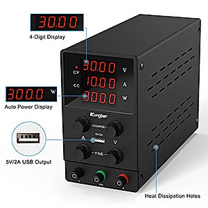 Kungber DC Power Supply Variable, 30V 10A Adjustable Switching Regulated DC Bench Linear Power Supply with 4-Digits LED Power Display 5V/2A USB Output, Coarse and Fine Adjustments with Alligator Leads