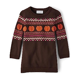 The Children's Place Baby Girls' and Toddler Pumpkin, Fall Sweater Dress, DK Hazelnut