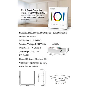 LGIDTECH P3 Miboxer Wall-Mounted Full Touch Panel Controller for 3528 5050 2835 RGB RGBW RGB+CCT Dimmable Color Changing LED Strip Lighting DC 12-24V 10A 120W 240W.Support Voice and DMX512 Control