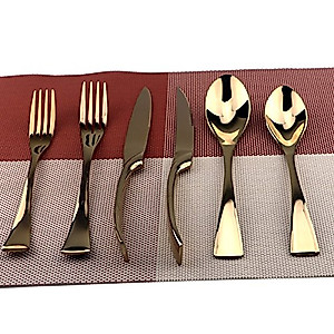 Uniturcky Rose Gold Stainless Steel Mirror Polished Flatware Set , Steak Knife Dinnerware Knife Fork Salad Fork Dessert Spoon 6-piece, Service for 1