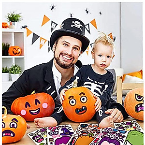 24 Sheets Halloween Pumpkin Craft Stickers Party Favors Make a Face Stickers Zombie Witch Vampire Self Adhesive DIY Stickers for Halloween Kids Toddlers Classroom Treats Party Game Stickers
