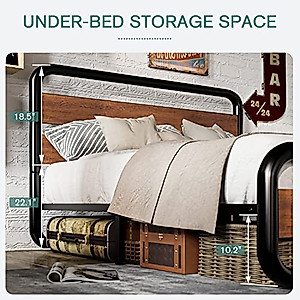 IMUsee Queen Size Metal Bed Frame with Round/Curved Wooden Headboard and Footboard, Platform Bed Frame with Under Bed Storage, Strong Metal Slat Support, No Box Spring Needed, Modern, Walnut