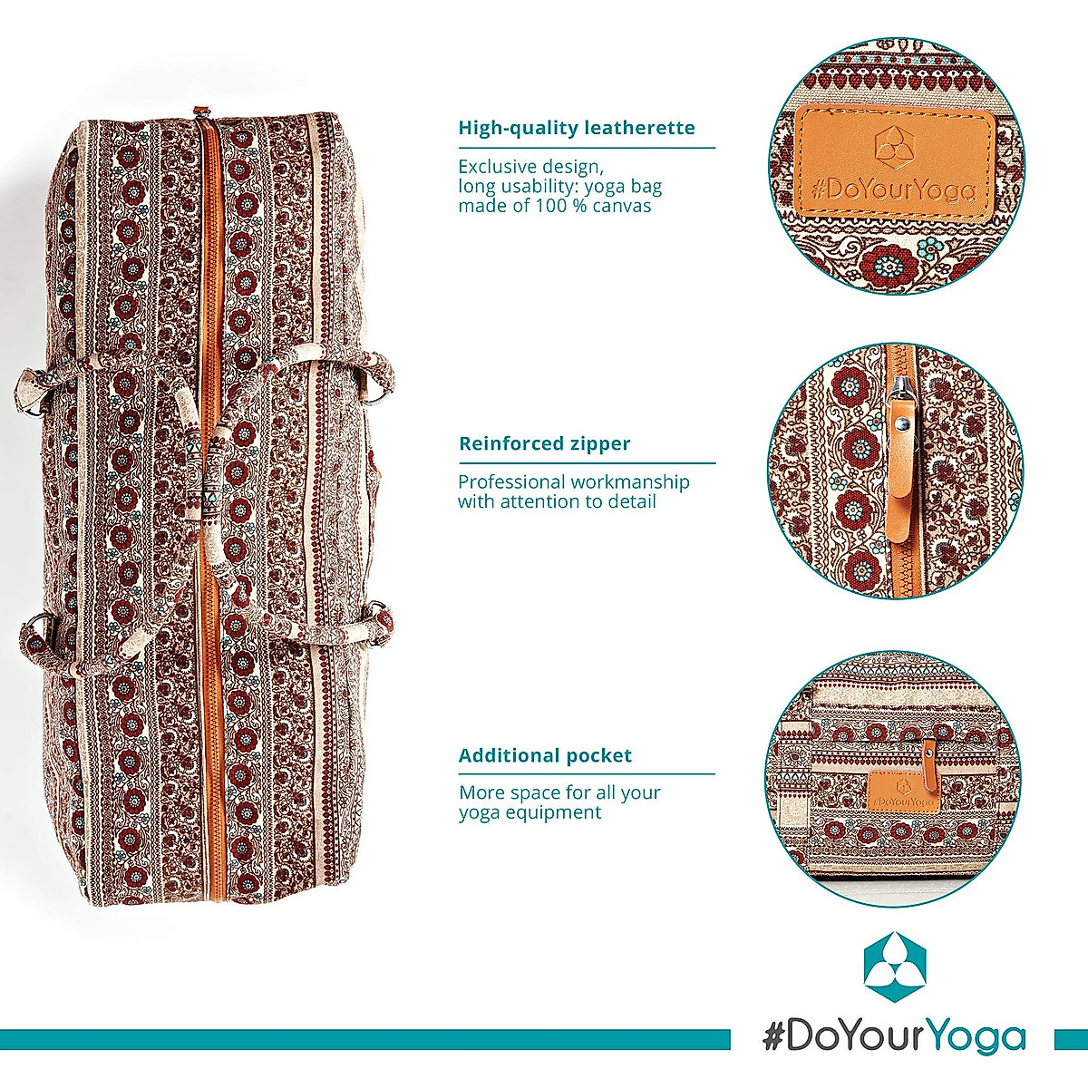 #DoYourYoga Full-Zip Extra Large Yoga Mat Tote Bag with Multi-Functional Storage Pockets for Sports Gym Pilates »Ghanpati« BrownStyle