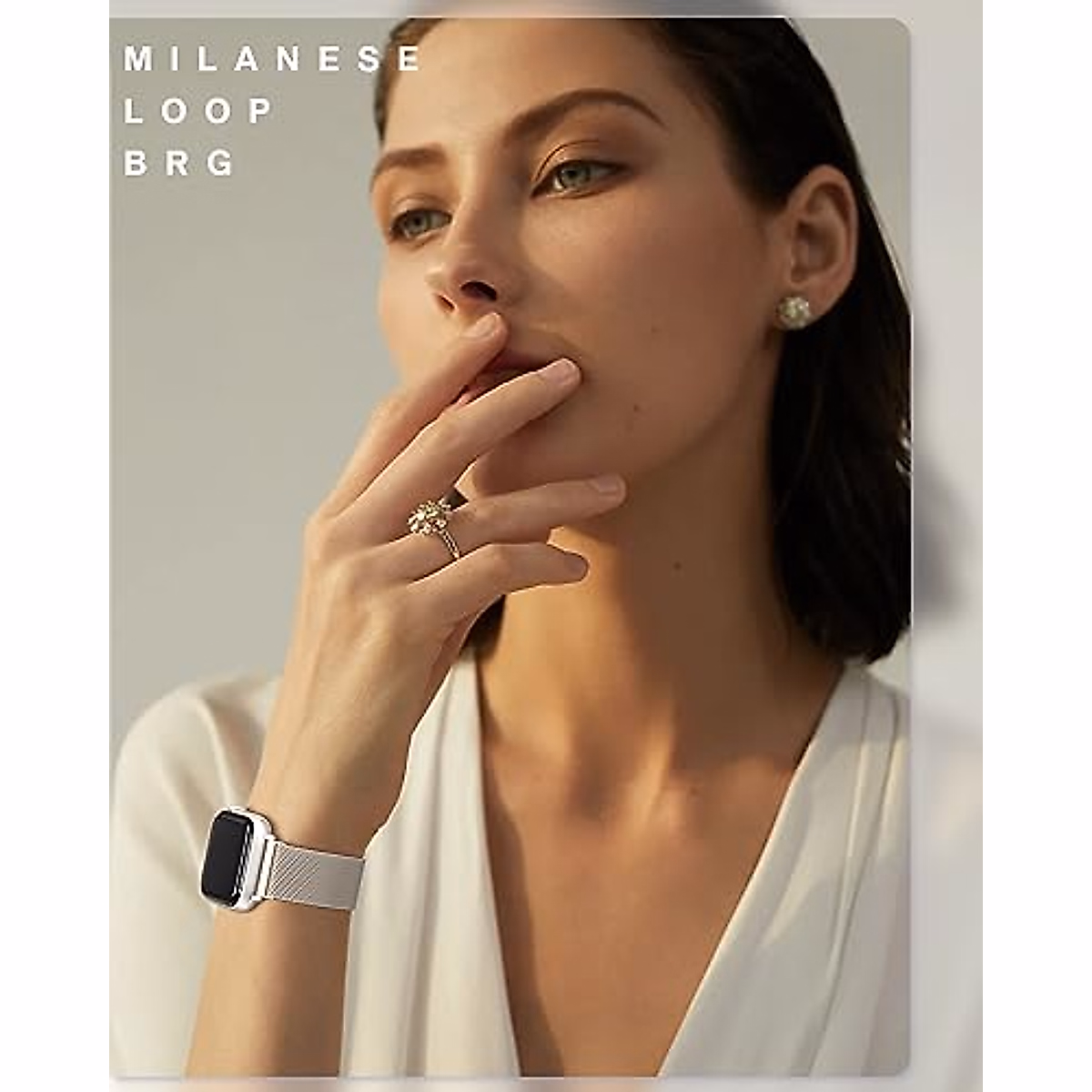 Original Stainless Steel Milanese Loop Compatible with Apple Watch Band 38mm 40mm 41mm 42mm 44mm 45mm 49mm, Magnetic Clasp Replacement Band for iwatch Series Ultra SE 8 7 6 5 4 3 2 1, Women & Men Watch Strap for iWatch (Starlight, 41mm/40mm/38mm)