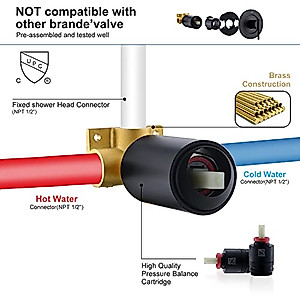 KENES Matte Black Single Handle Shower Faucet, Modern Shower Trim Kit with 10-Spray, Rainfall Shower System Bathroom Shower Trim Systems Wall Mount, KE-6019B-2 (Shower Valve Included)