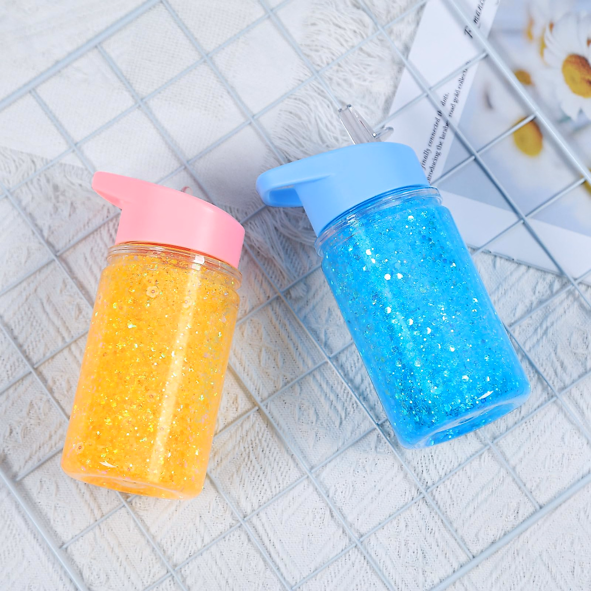 Micellwuu 8 Pack 10 Oz Plastic Double Wall Snow Globe Tumbler, Snowglobe Tumbler with Pre Drilled Hole and Plug, Snow Globe Cups Kid Water Bottle DIY Gift for Scool, Sport