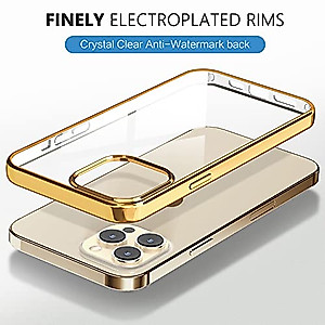 MILPROX Compatible for iPhone 14 Pro Max Clear Case (2022), Crystal Transparent Cover Shockproof Protective Bumper Shell with Electroplated Mirror Edge for iPhone 14 Pro Max 6.7" 2022 - Gold