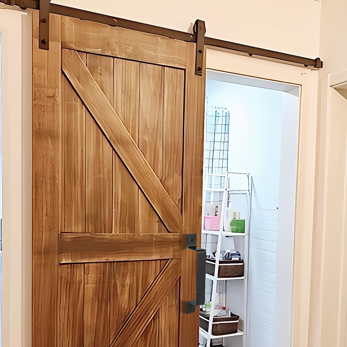 gaizda Barn Door Handle Black Steel Hardware，for Sliding Door Fence Door Wardrobe Drawer Garage Warehouse, Rustic Style (2pcs)