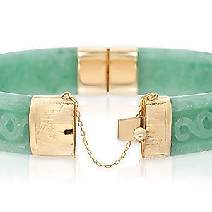 Regalia by Ulti Ramos 14K Yellow Gold Real Jade Hand Carved Bangle Bracelet
