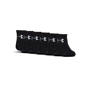 Under Armour Youth Cotton Quarter Socks, Multipairs, Black/Stealth Gray (6-Pairs), Small