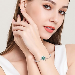 Midir&Etain Four Leaf Clover Bracelet 925 Sterling Silver St Patricks Day Irish Jewelry Gifts Prom Crystal Heart Bracelet for Lover Women Wife