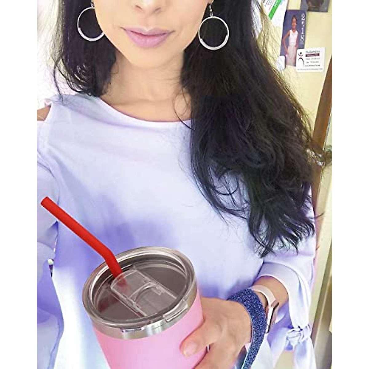 Reusable Silicone Drinking Straws - Set of 5 - BPA Free - Free Cleaning Brush Included - Work with 20 or 30oz Tumblers, Bubba & Yeti Mugs - Perfect for Smoothies