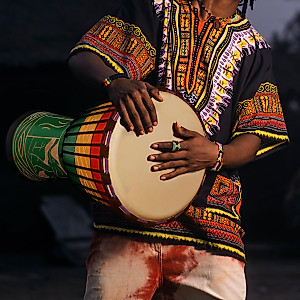 lotmusic African Djembe Drum, Standard 10'' Hand-Carved Mahogany Congo Drum, Professional Bongo Drum With Goatskin Drumhead for Adults