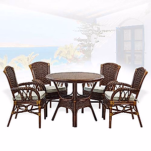 Alexa Round Dining Table Dark Walnut Color Natural Rattan Wicker Handmade Design
