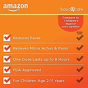 Amazon Basic Care Children's Ibuprofen Chewable Tablets, 100 mg, Orange Flavor, Pain Reliever and Fever Reducer, 24 Count