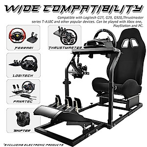 Anman G29 Universal Large Racing Simulator Cockpit with Black Seat Fit for Logitech G920 G923,Thrustmaster T80 T300RS TMX T150,Fanatec,Full Upgrade Steering Wheel Pedal Gear Shift Lever NO Steering wh