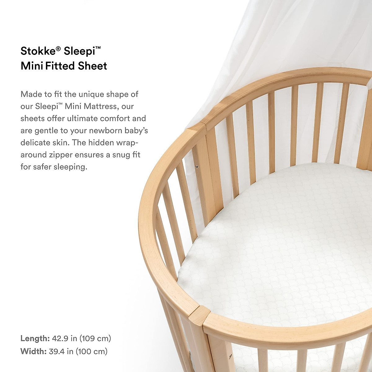 Stokke Sleepi Mini Fitted Sheet, Fans Grey - Soft Sheets for Sweet Dreams - Made for The Oval Sleepi Mini Mattress - Safe, Stylish & Washable - 100% Fine Cotton Percale