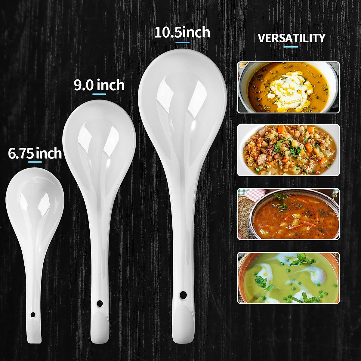 Artena Soup Ladle Set Of 2, 10.5 Inch White Ceramic Ladle Spoon, Ladles For Serving, Big Soup Spoons, Asian Soup Spoons, Chinese Soup Spoons, Long Handle Spoon, Deep Oval Hook Design, Dishwasher Safe
