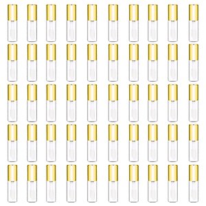 Mydio 50 Pack 1.2ML Clear Mini Lip Gloss Tube Empty Lip Balm Containers With Gold Lid for Lipstick (Gold)