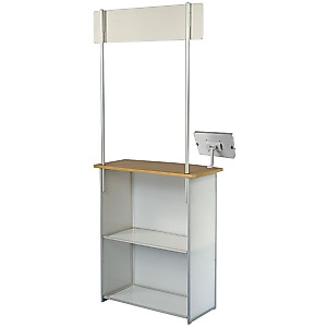 Displays2go Trade Show Display Counter with Mount for iPad – Steel, Corrugated Plastic, MDF, White, Silver Trim, Woodgrain (CTRPIPDCSL)