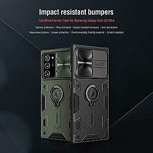 Samsung Galaxy Note 20 Ultra 5G Case with Ring Kickstand and Camera Lens Cover, CamShield Armor Shockproof PC & TPU Bumper Hybrid Protective Cover (Green,Note 20 Ultra/Note 20 Ultra 5G)