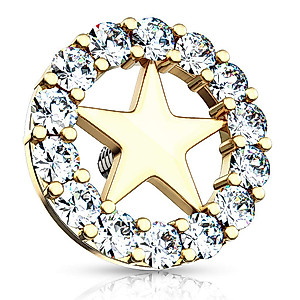 Covet Jewelry CZ Paved Circle Outlined Star Center Internal Threaded Dermal Anchor Tops (Gold)