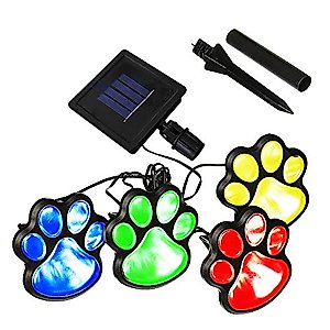 LED Paw Print Solar Lights, Set of 4 Dog,Cat,Puppy Animal Garden Lights Paw Lamp for Pathway,Lawn,Yard,Outdoor Decorations-Solar Paw(Colorful)