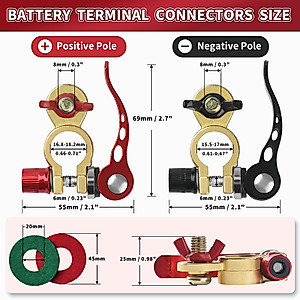 Battery Terminal Connectors 1 Pair, Battery Terminals Brass (M8 x 25mm Bolt), Battery Cable Ends Quick Release, Car Battery Terminal with Anti-Corrosion Pad for Car, caravan, truck, boat by XIOGZAXI