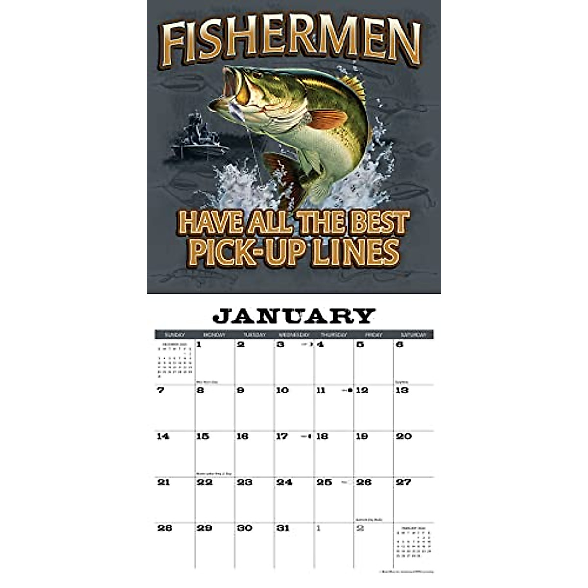 Willow Creek Press Buck Wear's Fish Tales Monthly 2024 Wall Calendar (12" x 12")