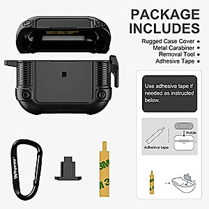 Winproo Armor Airpods 3rd Generation Case Cover with Lock Clip, Military Hard Shell Full-Body Shockproof Protective Case Skin with Keychain for Airpods 3rd Gen (Black)