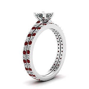 55Carat Classic Delicate Diamond Wedding Set 925 Sterling Silver Created Ruby Princess shape Red colorWedding Ring Sets Prong Setting in Size 7