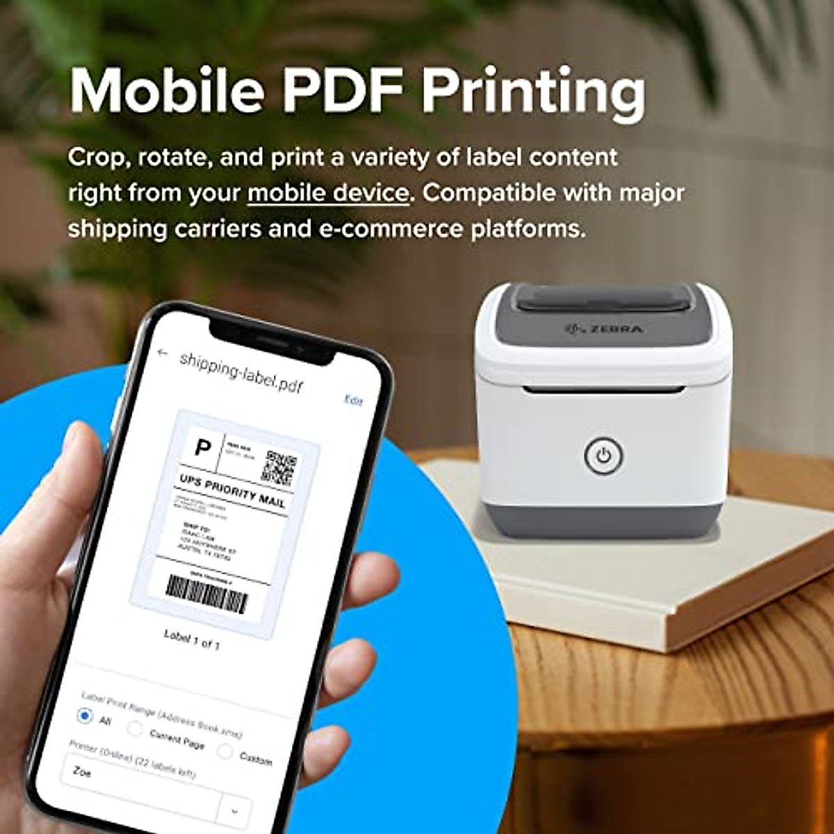 ZEBRA ZSB Series Thermal Label Printer - Small Home Office Wireless Labeling for Address, Folders, Shipping, Barcodes. Compatible w/UPS, USPS, Shopify, Ebay, FedEx, Amazon, Etsy - ZSB-DP12-2-in Width