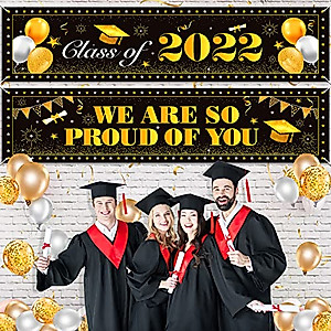 KIZZYEA Graduation Decorations 2022 - 2 Pcs Congrats Grad Banners for Class of 2022 and Proud of You Congratulations Banner Graduation Party Supplies Yard Sign Backdrop for Indoor Outdoor