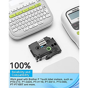 10 Pack, MarkDomain Label Tape Compatible Brother TZe TZ Laminated P Touch Label Maker Tape for PT D210 H110 D220 D410 D600, Black on White/Purple/Blue/Pink/Mint Green/Berry Pink/Lime Green