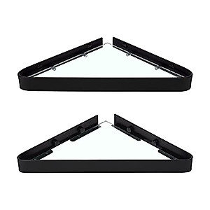 LOREAD 2-Layer Glass Corner Shelf Bathroom Wall Shelf, Tempered Glass Bathroom Floating Shelves Wall-Mounted, Shower Storage Organizer Rack (Black-Triangle)