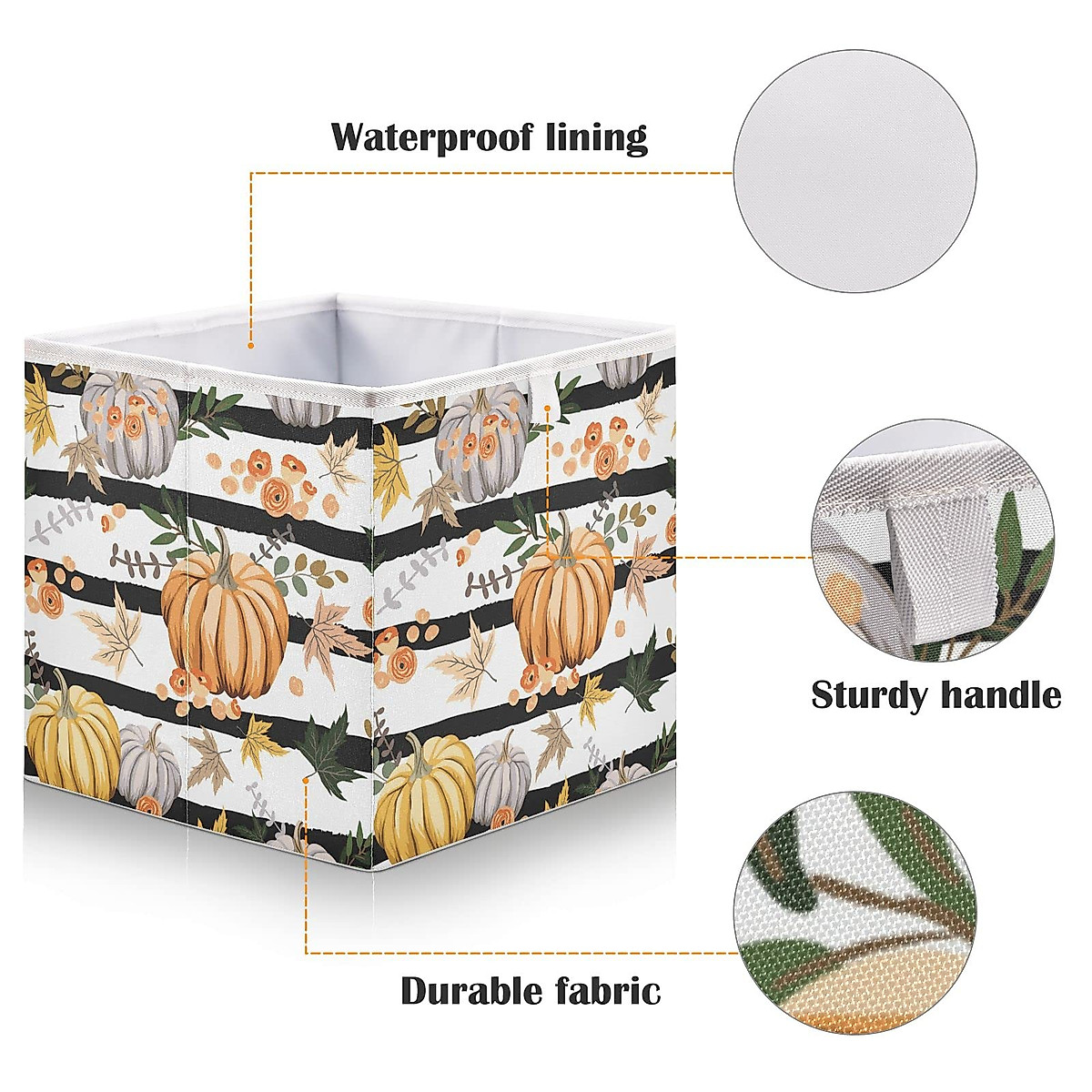 Autumn Fall Pumpkins Thanksgiving Day Storage Basket Storage Bin Rectangular Collapsible Toy Bins Empty Gift Baskets Organizer for Boys Girls Toys