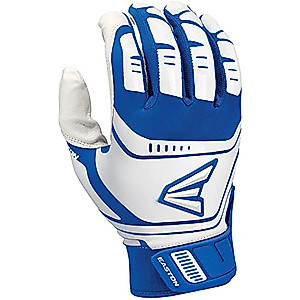 Easton Baseball Walk Off Power Leverage Adult Batting Gloves, White Royal, Small