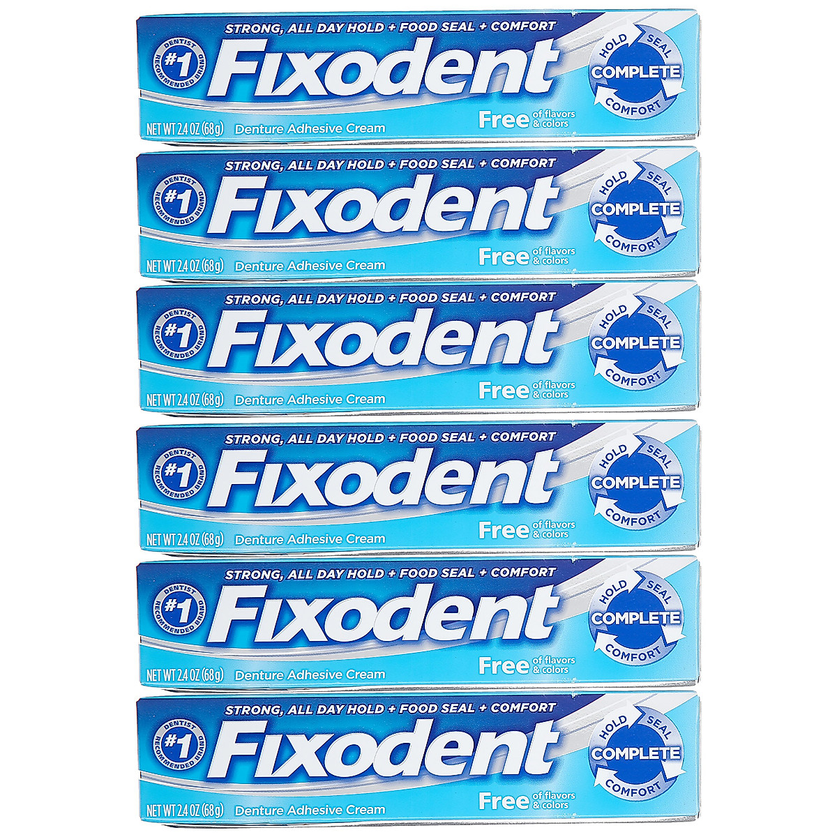 Fixodent Complete Free Denture Adhesive Cream 2.4 Oz (Pack of 6)