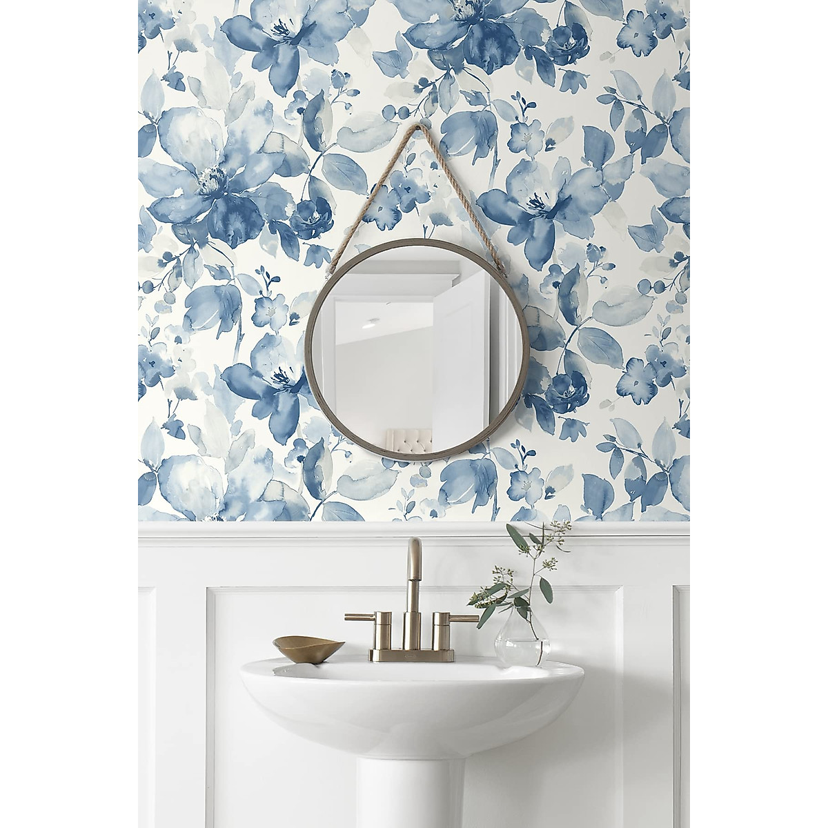 NextWall Watercolor Flower Peel and Stick Wallpaper (Bluestone)
