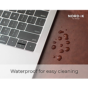 Nordik Leather Desk Mat Cable Organizer (Saddle Brown 35 X 17 inch) Premium Extended Mouse Mat for Home Office Accessories - Felt Vegan Large Leather Desk Pad Protector & Desk Blotter Pads Decor